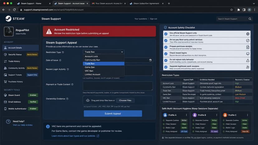 Steam account banned - appeal guide | Afina Browser